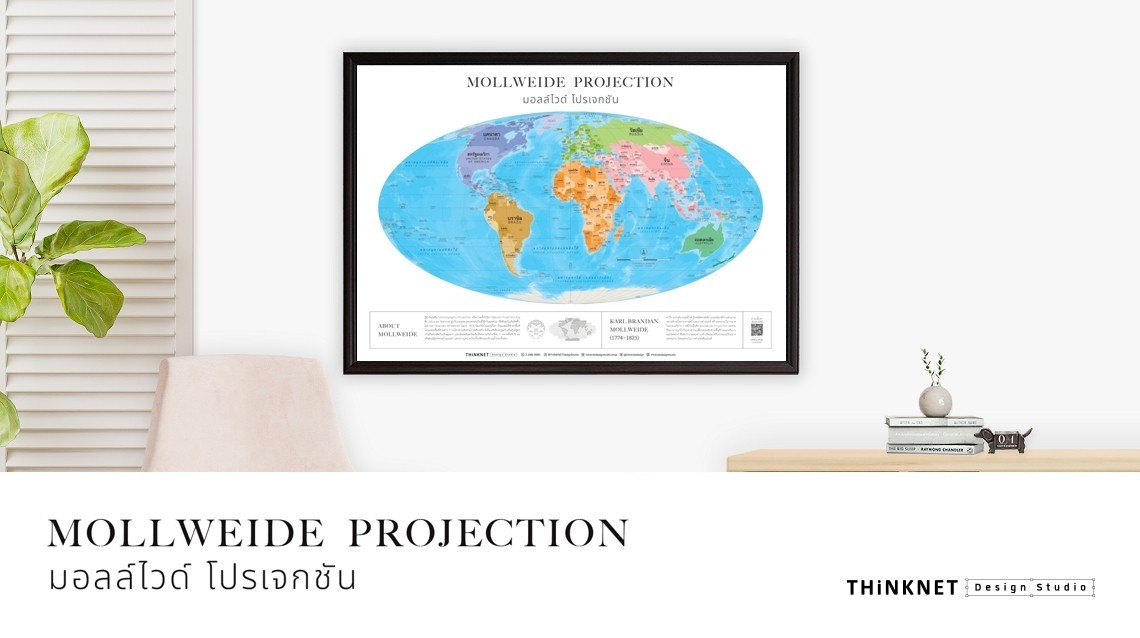 Mollweide Projection โลกวงรีบนหน้ากระดาษของมอลล์ไวด์ - THiNKNET - ผู้ ...